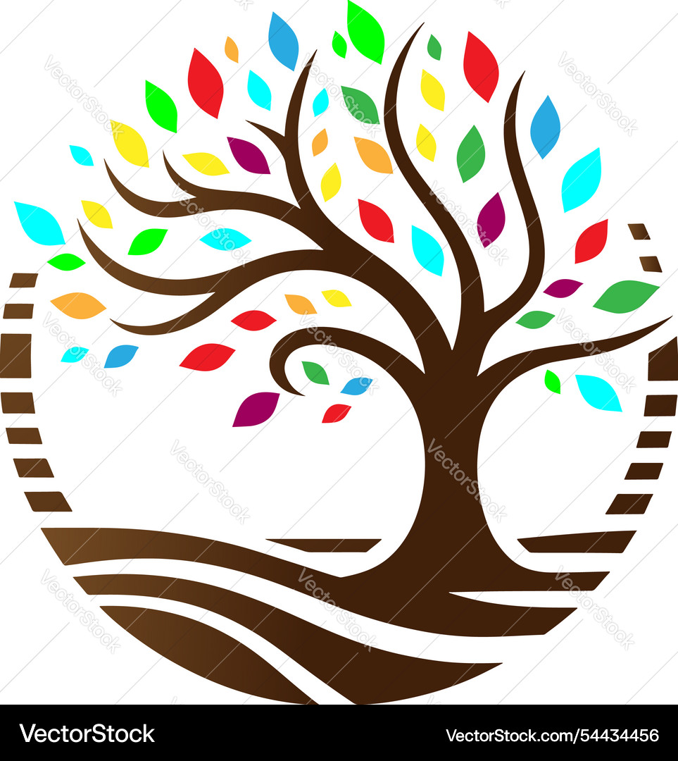 Colorful tree with brown branches in a circle Vector Image