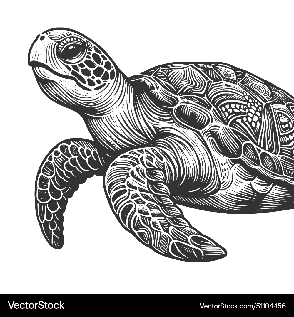 Sea Turtle Sketch - Engraving Style Royalty Free Vector