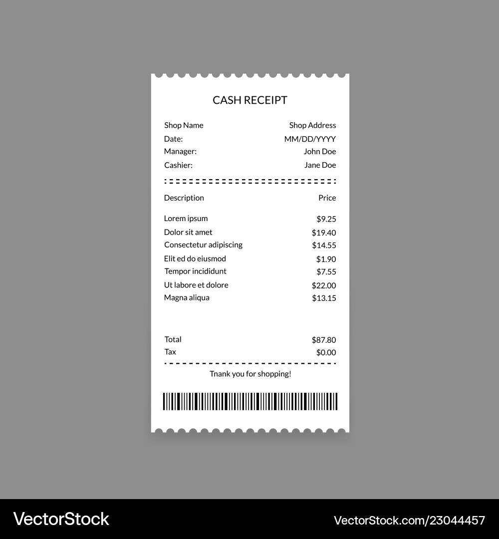 Grey Cash Register Receipt Royalty Free Vector Image