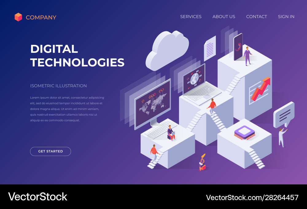 Landing page for computer digital technologies Vector Image