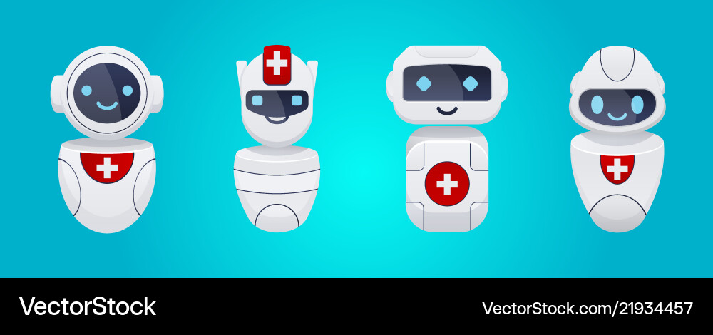 Medical cute chat bot characters set Royalty Free Vector