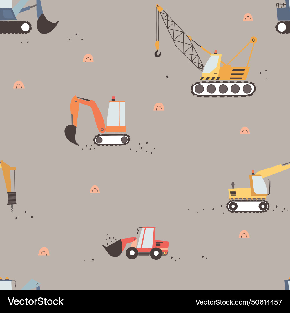 Seamless pattern with construction machines Vector Image