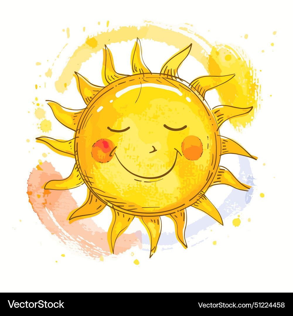 Smiling sun cartoon character cheerful expression Vector Image