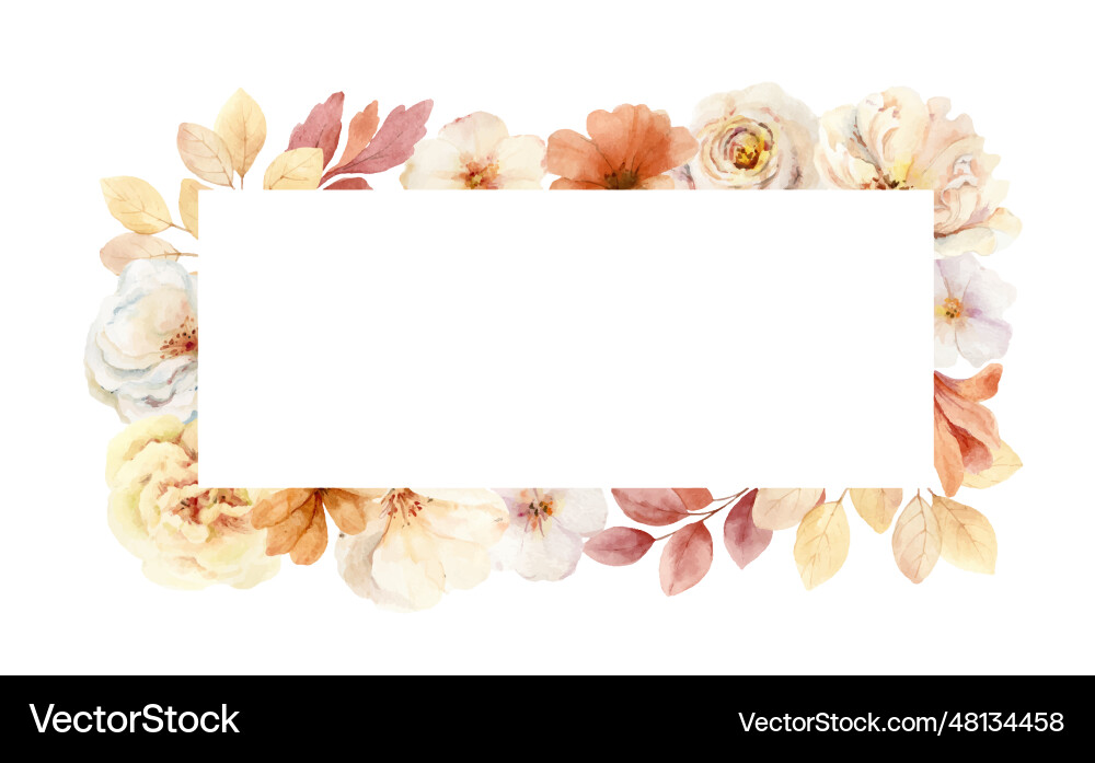 Watercolor frame with neutral flowers Royalty Free Vector