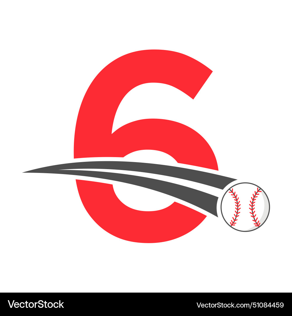 Baseball logo on letter 6 concept with moving Vector Image