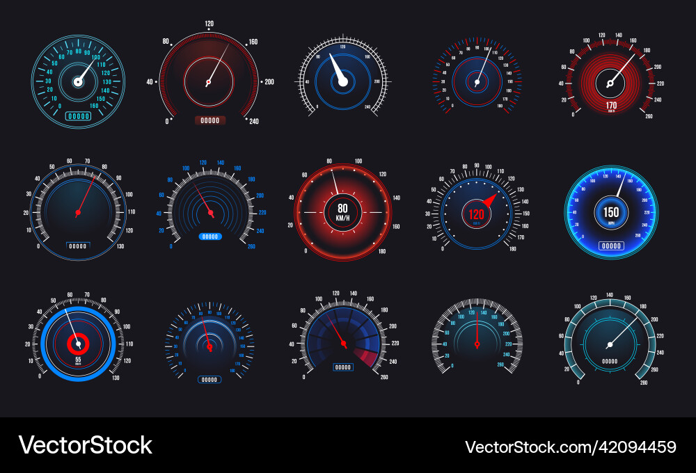 Car speedometers set speed measurement automobile Vector Image