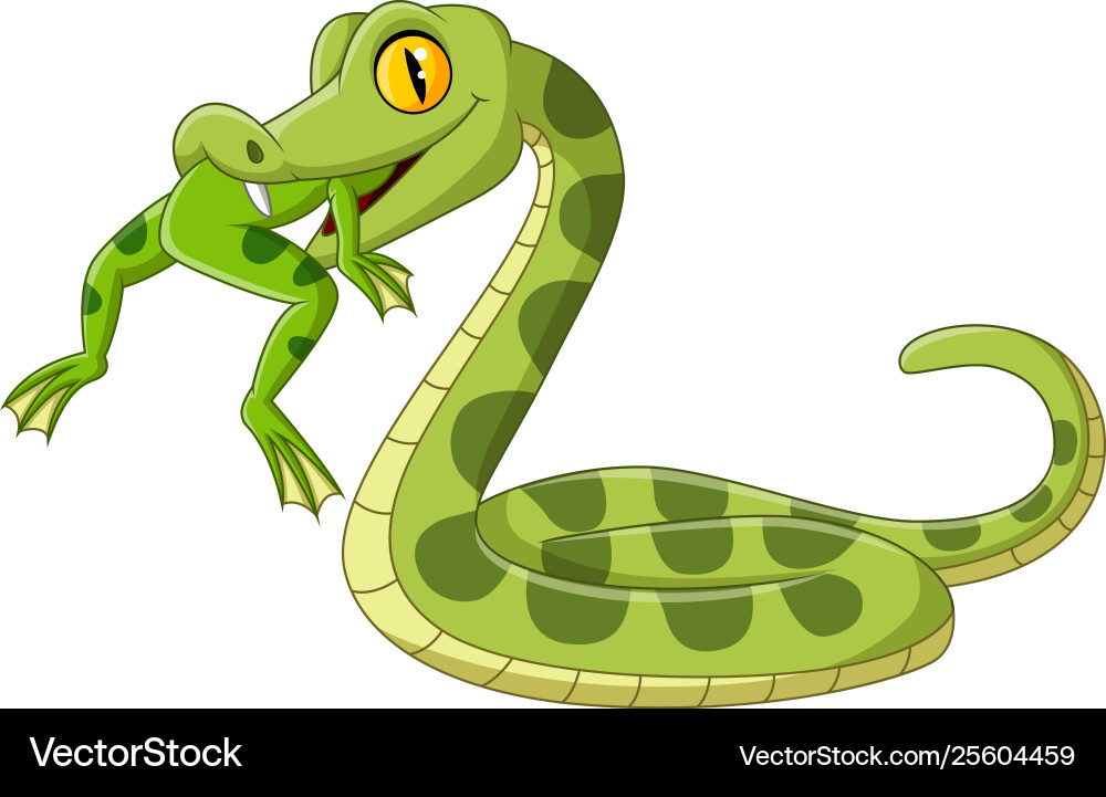 Cartoon green snake eating a frog Royalty Free Vector Image