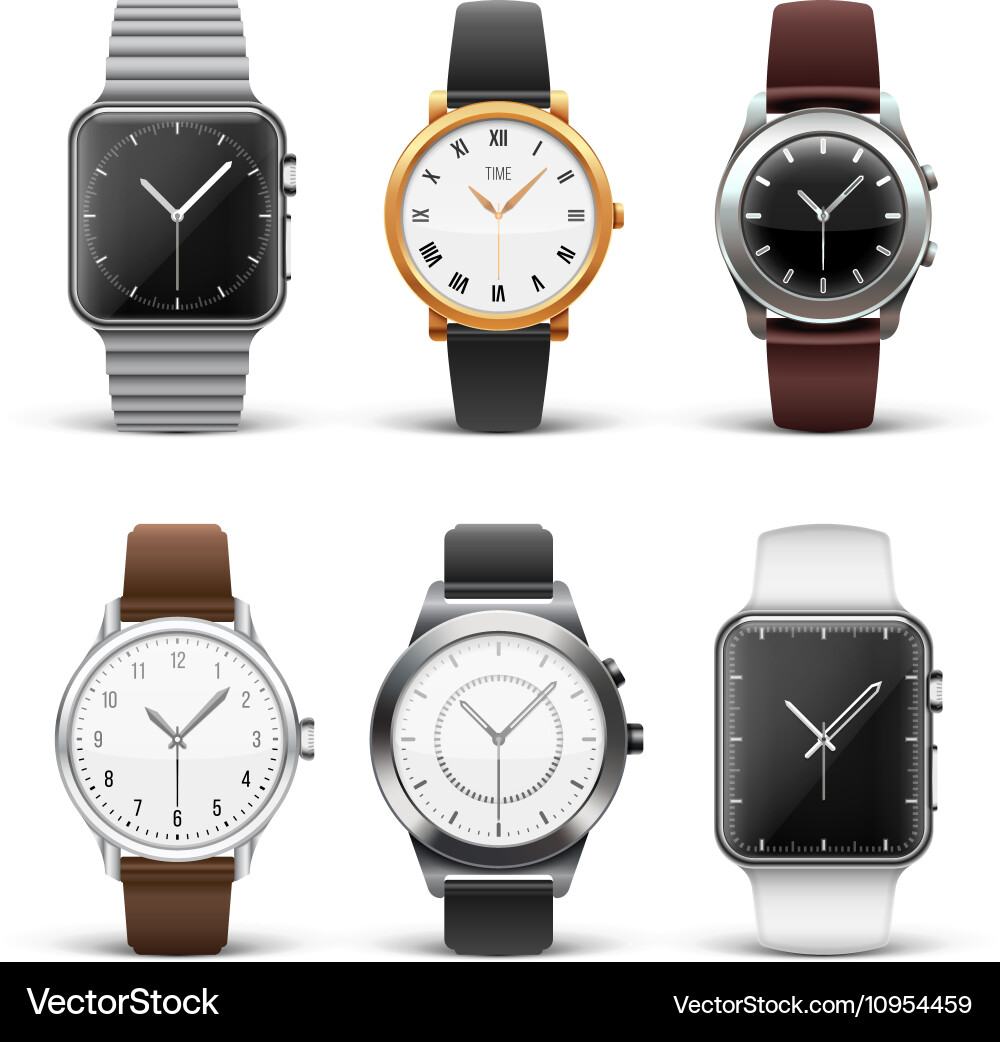 Classic watches isolated on white set Royalty Free Vector