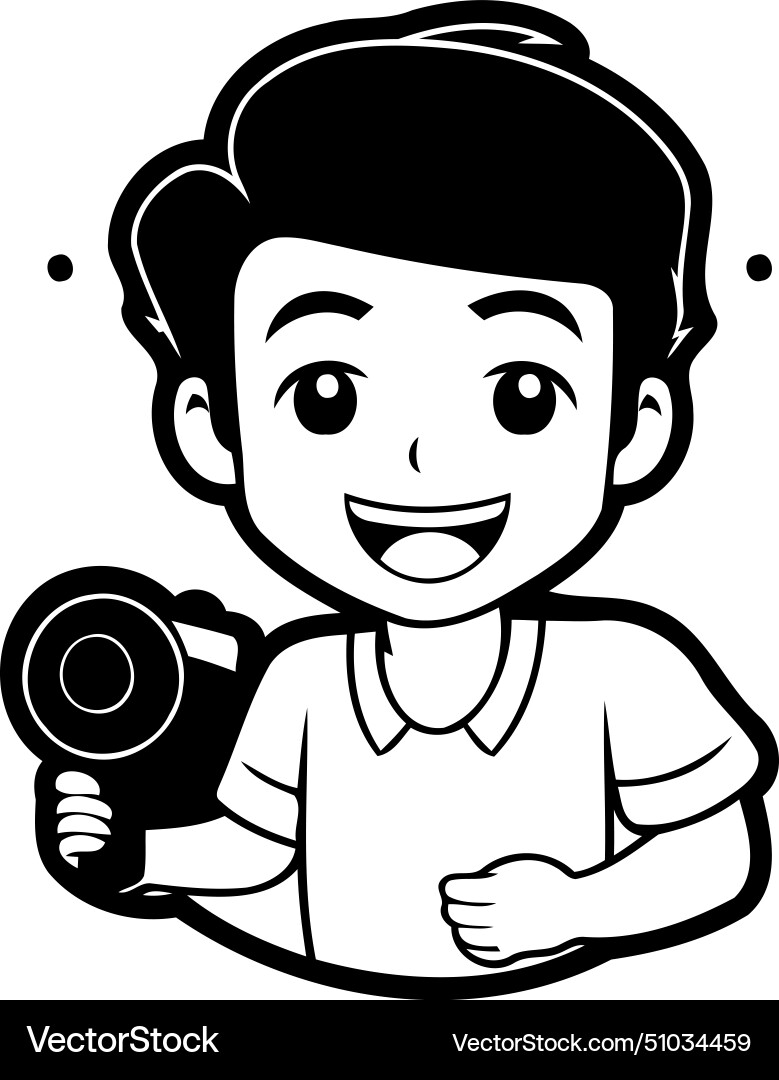 Cute boy with video camera in cartoon style Vector Image
