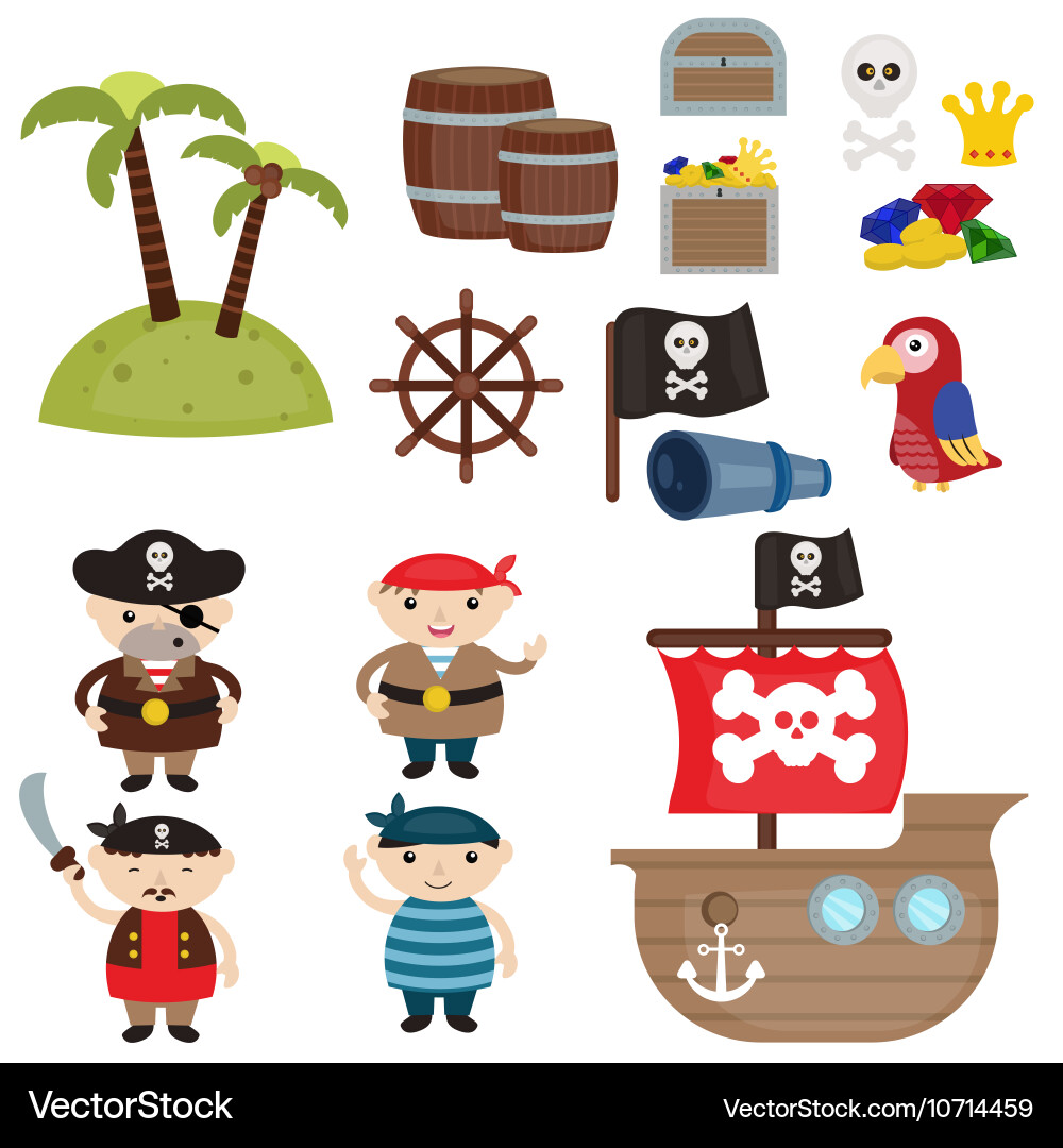 Cute pirate objects Royalty Free Vector Image - VectorStock
