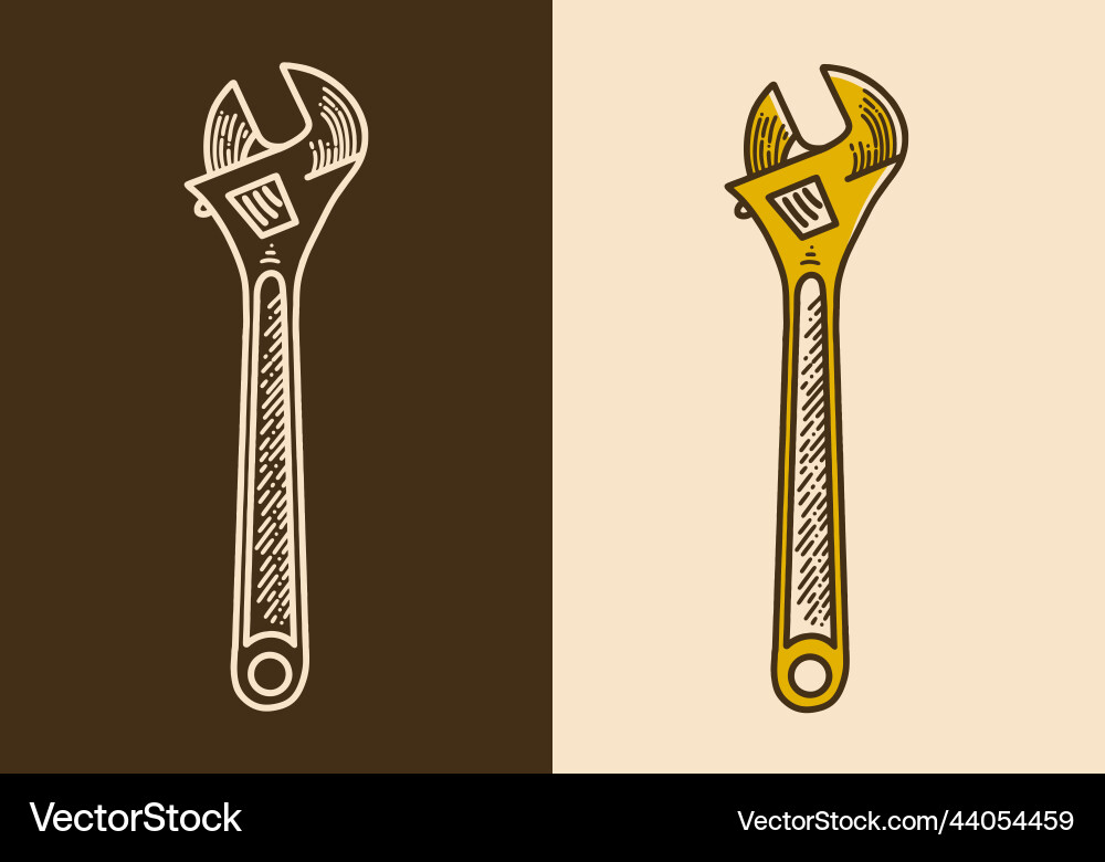 Retro Wrench Line Art Tool Royalty Free Vector Image