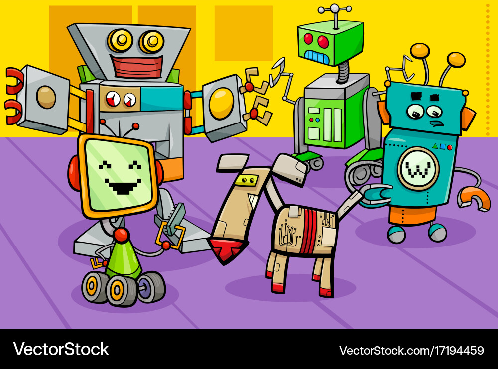 Robot characters group cartoon Royalty Free Vector Image