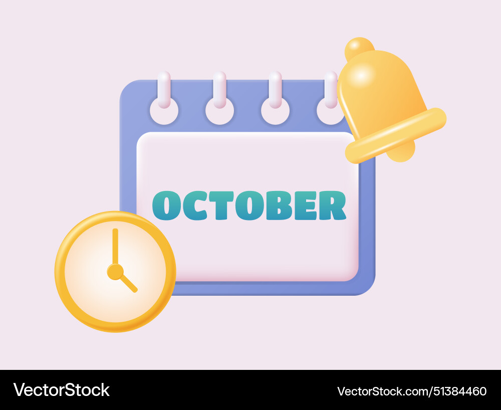 3d calendar icon october daily schedule planner Vector Image