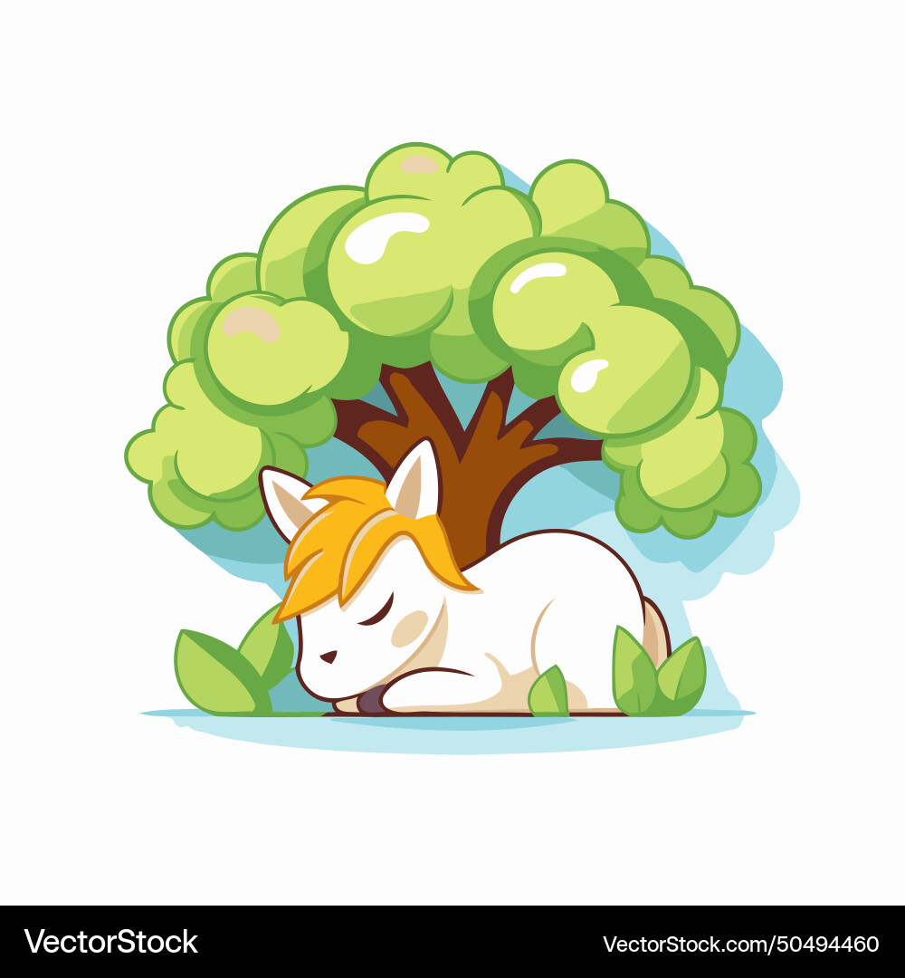 A cute cartoon dog sleeping under tree Royalty Free Vector