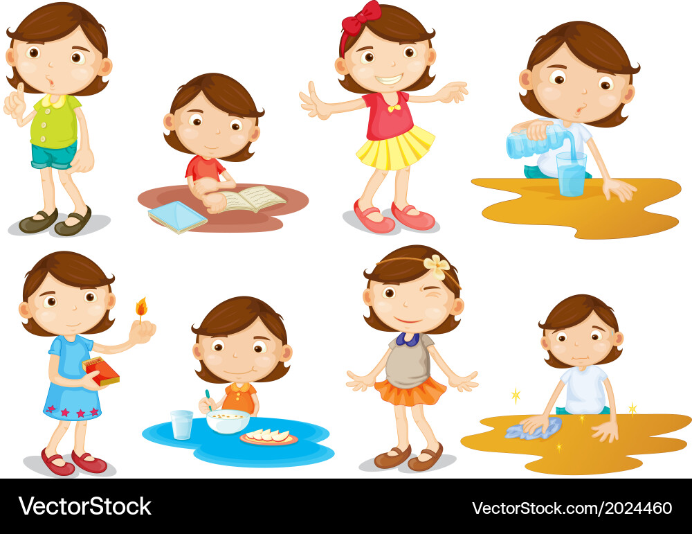 A young girls daily activities Royalty Free Vector Image