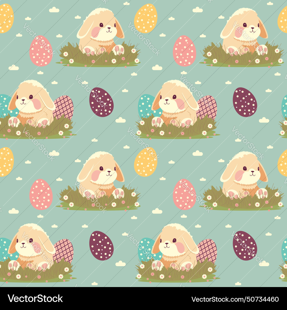 Easter background with bunny and eggs seamless Vector Image