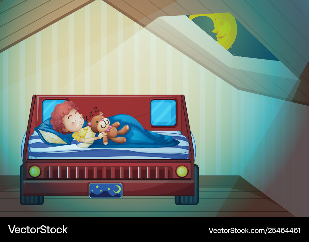 Boy sleeping in bedroom Royalty Free Vector Image