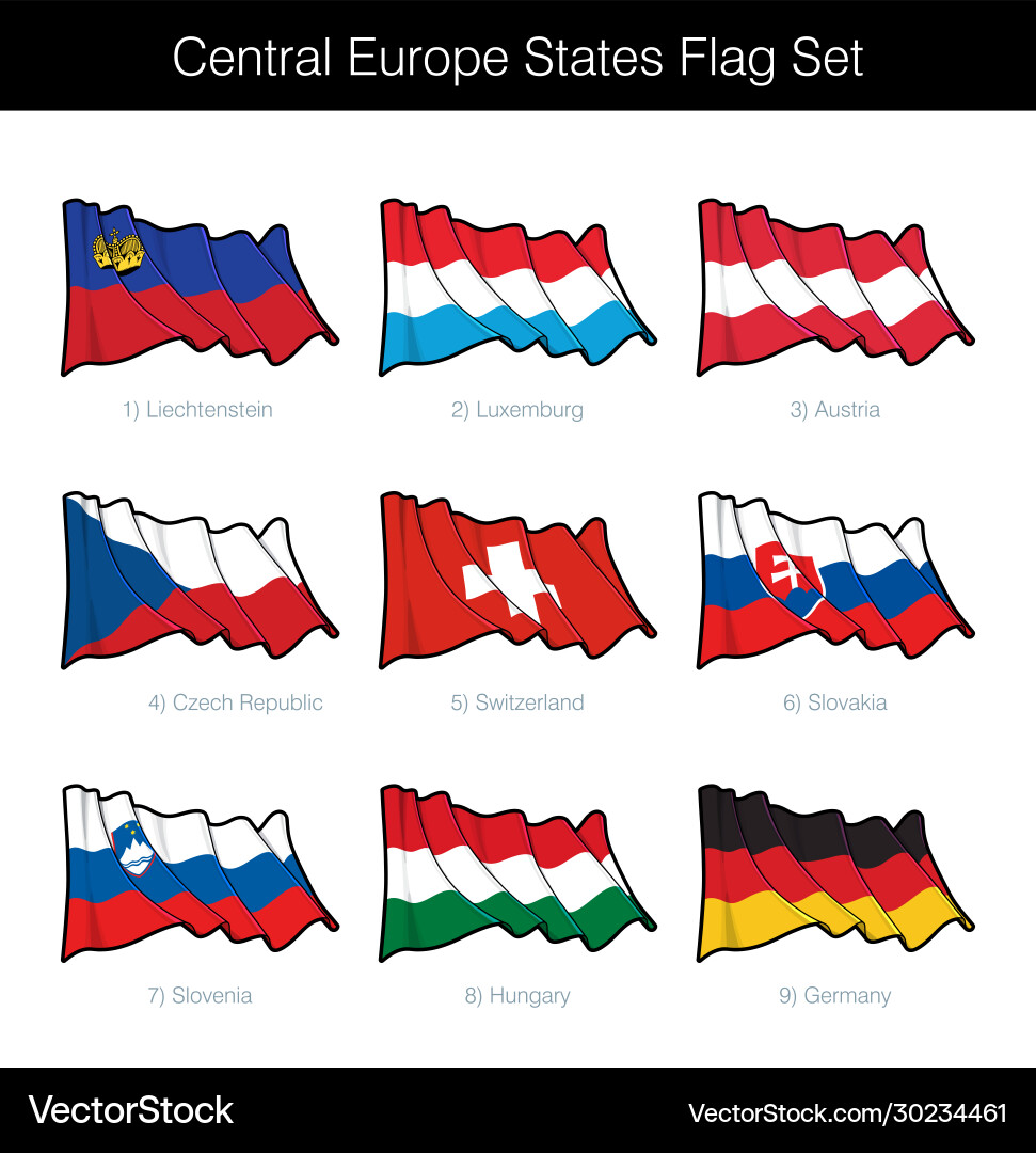 Central europe states waving flag set Royalty Free Vector