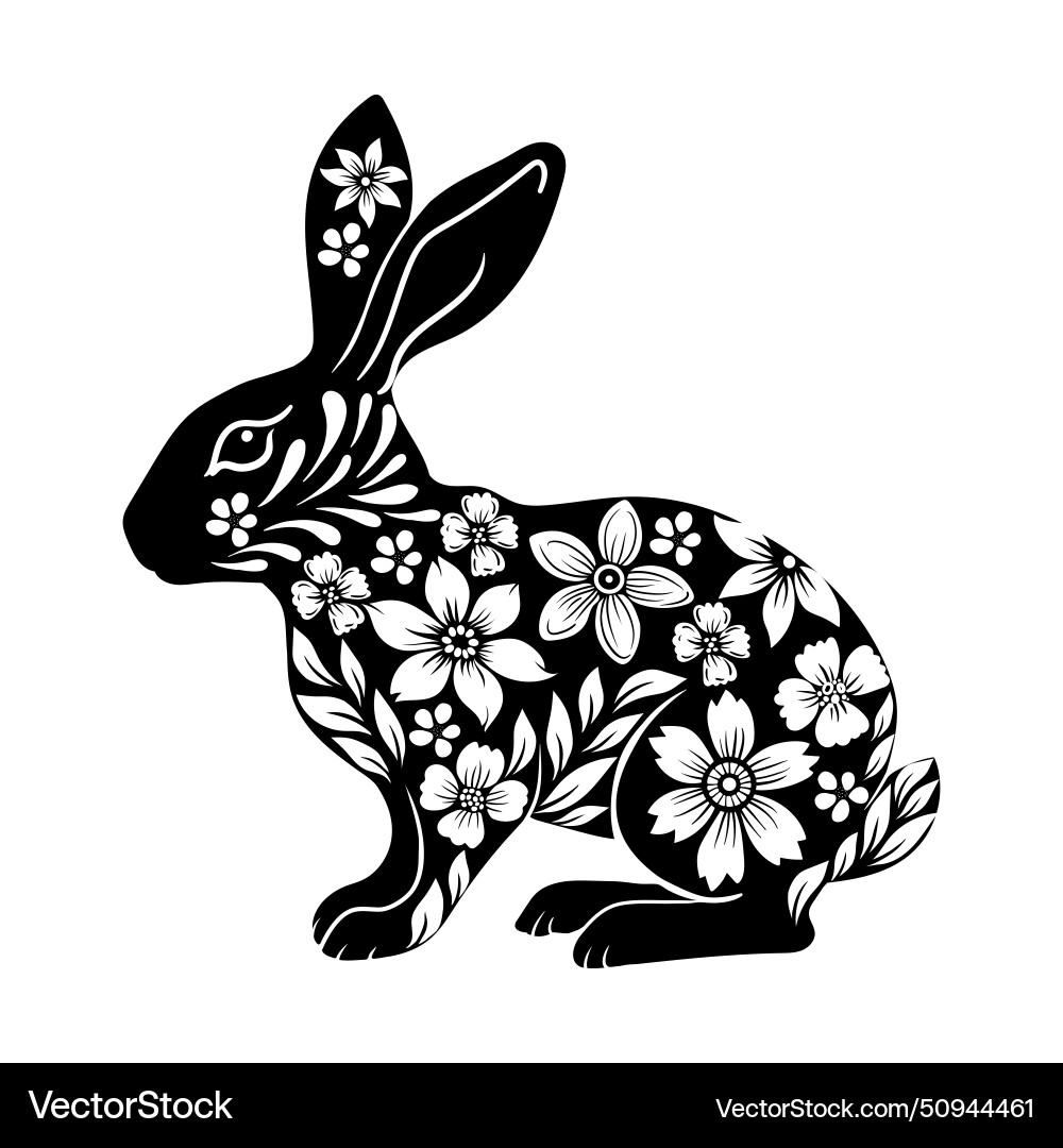 Easter bunny with floral pattern for postcard Vector Image