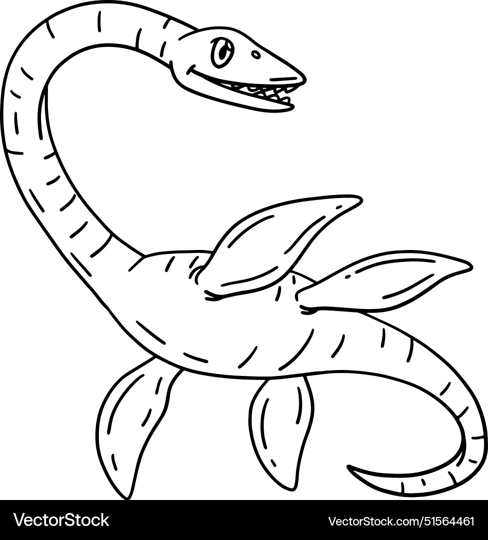 Elasmosaurus dinosaur isolated coloring page Vector Image