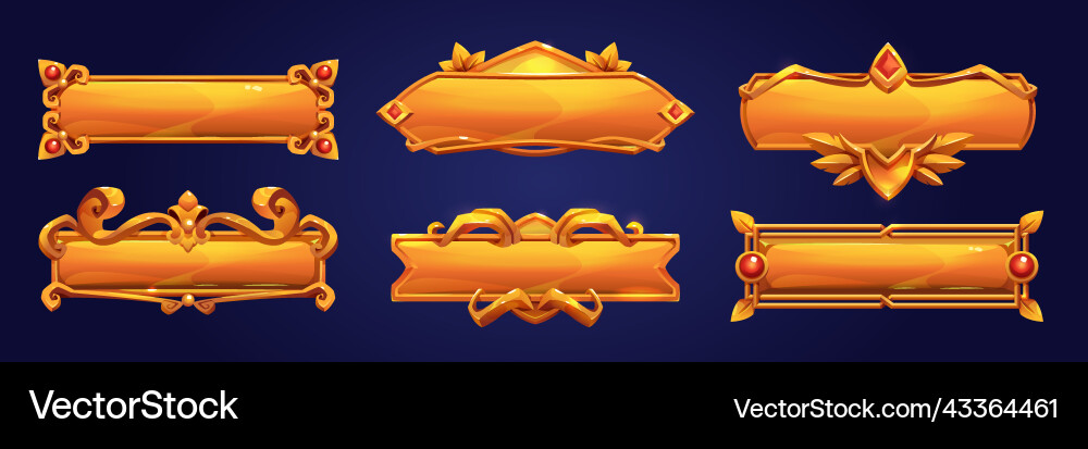 Game ui frames gold medieval menu elements set Vector Image