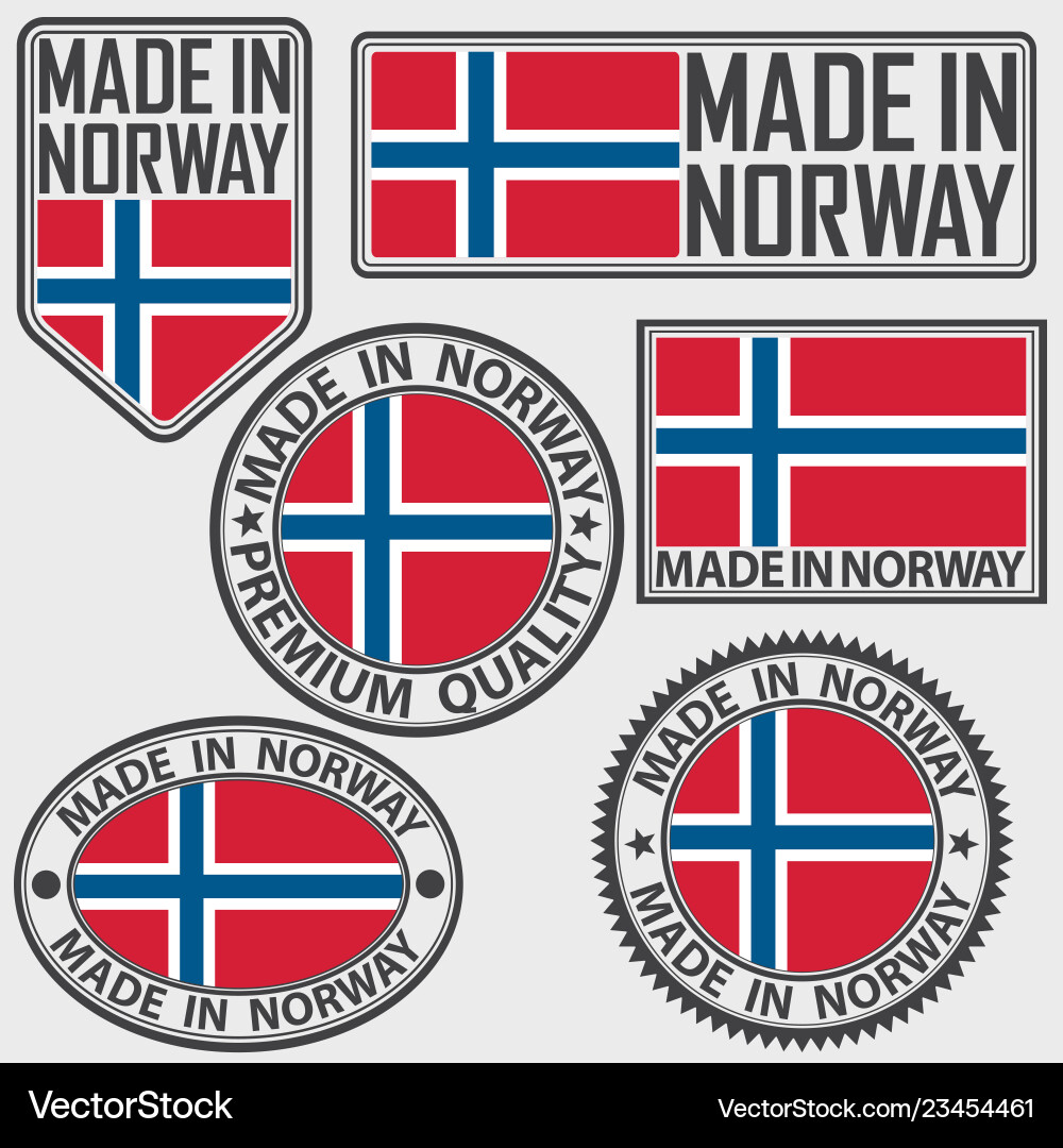 Made in norway label set with flag Royalty Free Vector Image