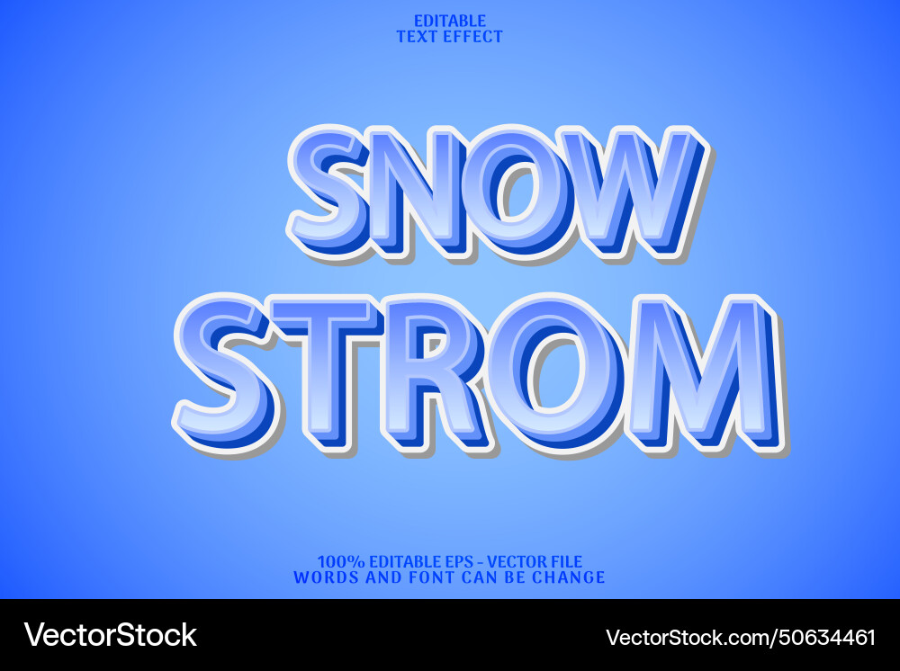 Snow storm editable text effect cartoon style Vector Image