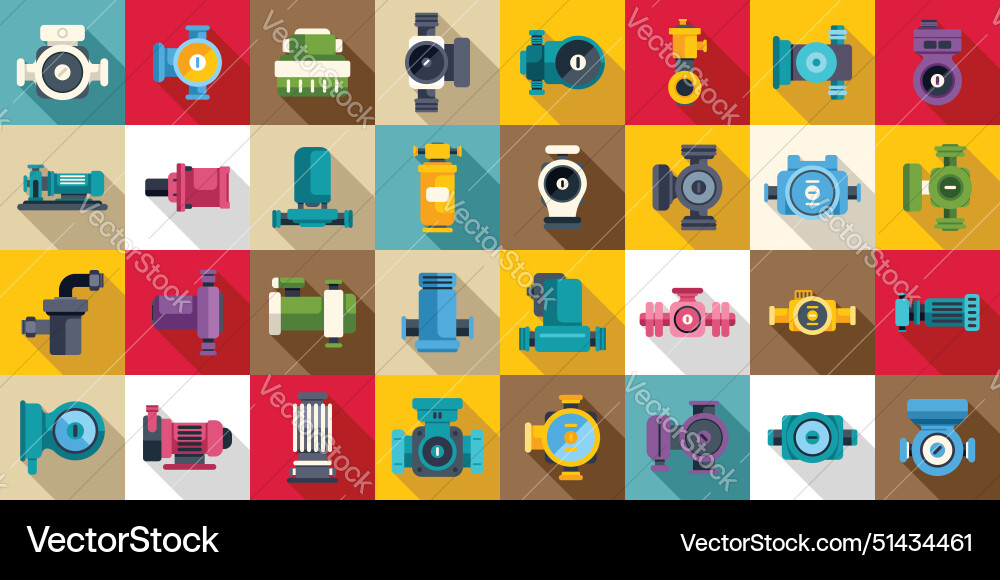 Water circulation pump icons set Royalty Free Vector Image