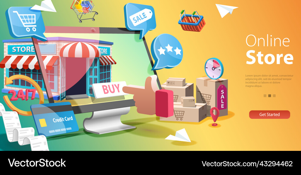 3d conceptual of online store Royalty Free Vector Image