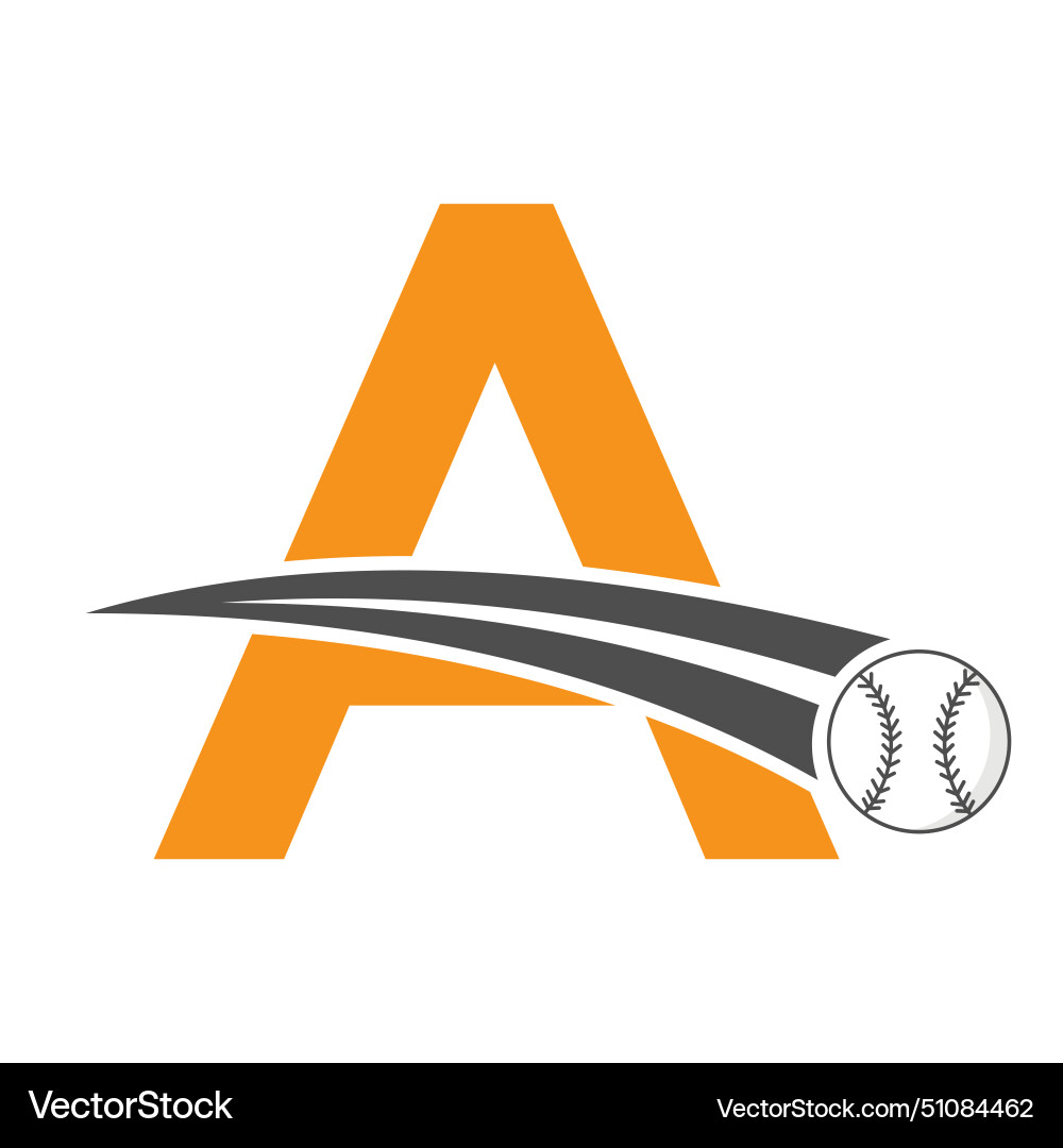Baseball logo on letter a concept with moving Vector Image