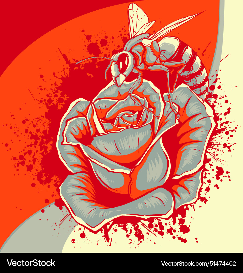 Bee on rose art design Royalty Free Vector Image