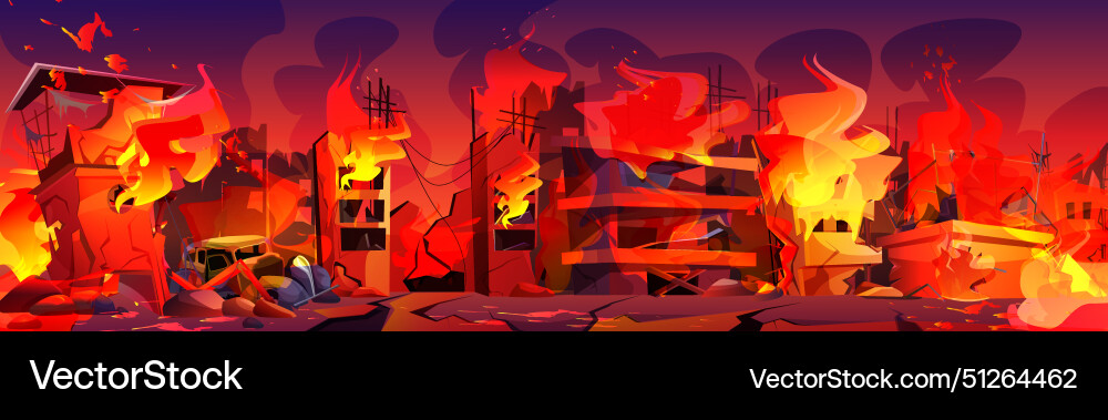 City in fire burning buildings with smoke Vector Image