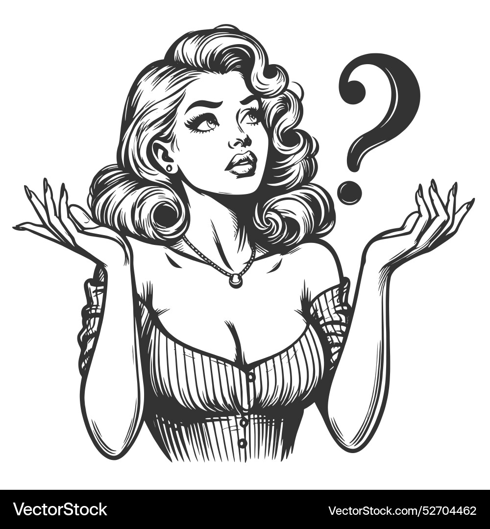 Confused Woman Question Mark Royalty Free Vector Image