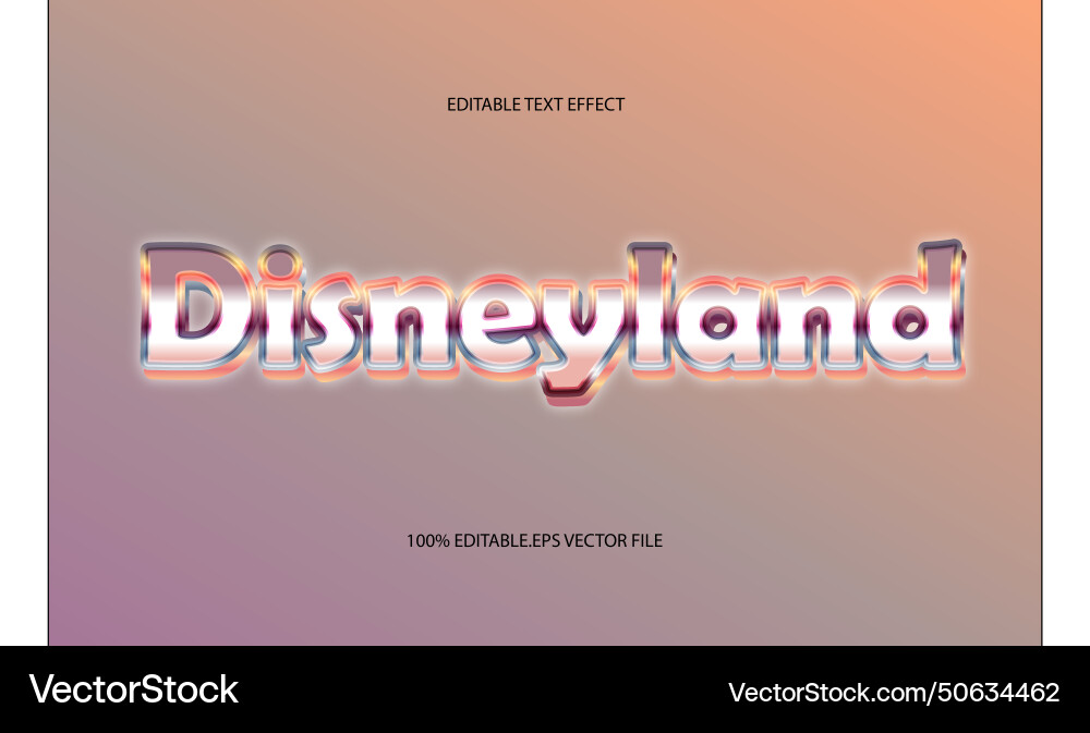 Disneyland text effect 3d emboss gradient style Vector Image