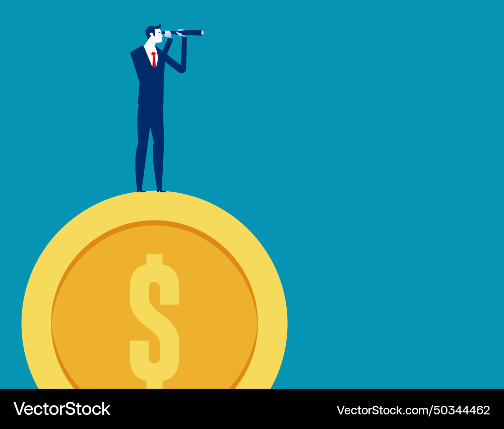 Expert standing on coin symbol and looking Vector Image