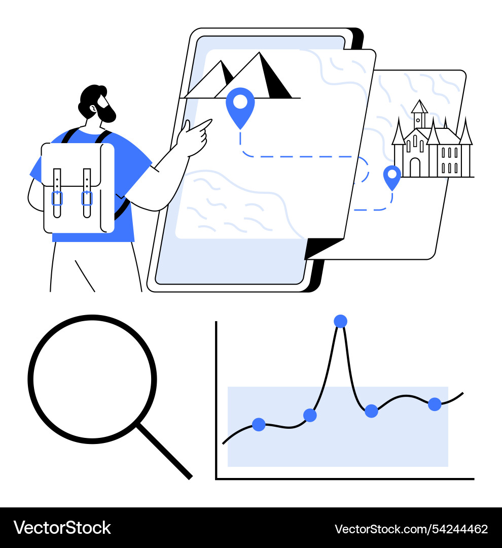 Journeys through maps and data exploring new Vector Image