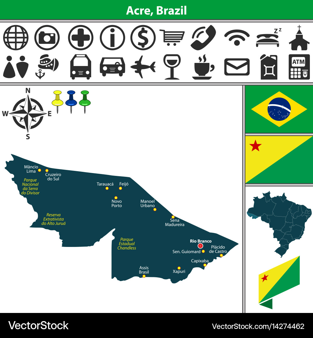 Map of acre brazil Royalty Free Vector Image - VectorStock
