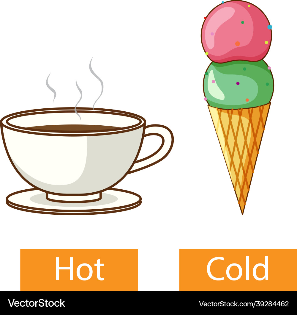 Opposite adjectives words with hot and cold Vector Image