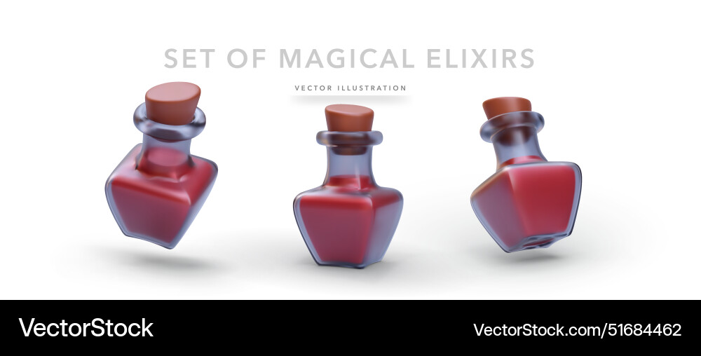 Set of 3d realistic magical elixir with shadow Vector Image