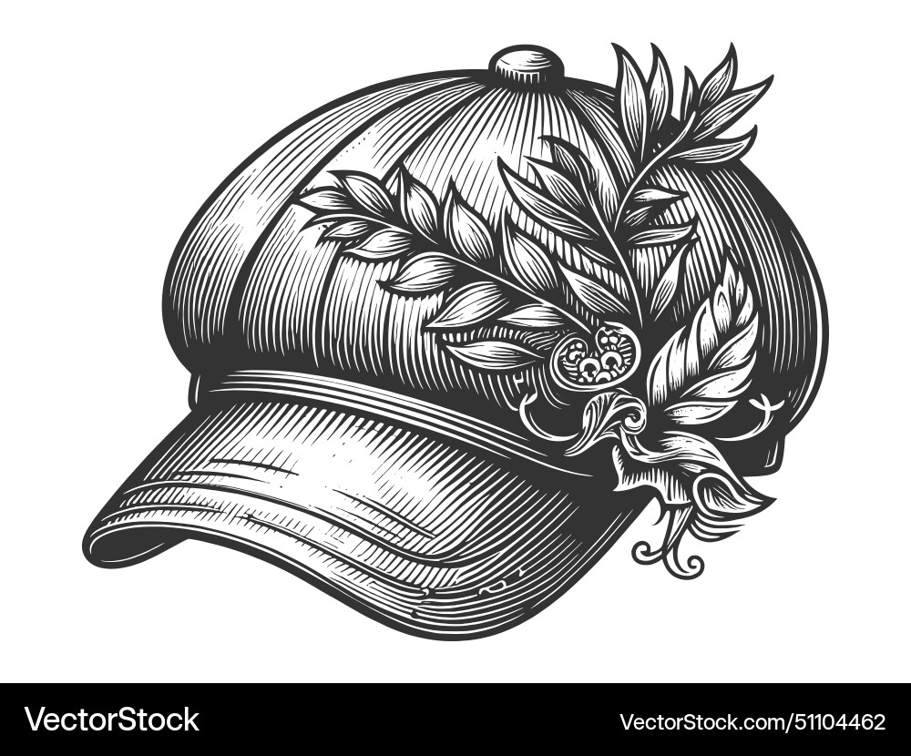 Vintage cap engraving sketch Royalty Free Vector Image