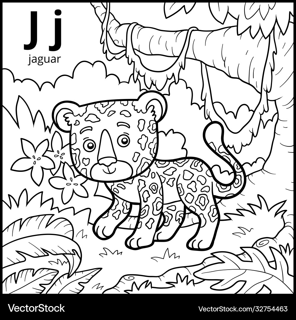 Coloring book colorless alphabet letter j jaguar Vector Image