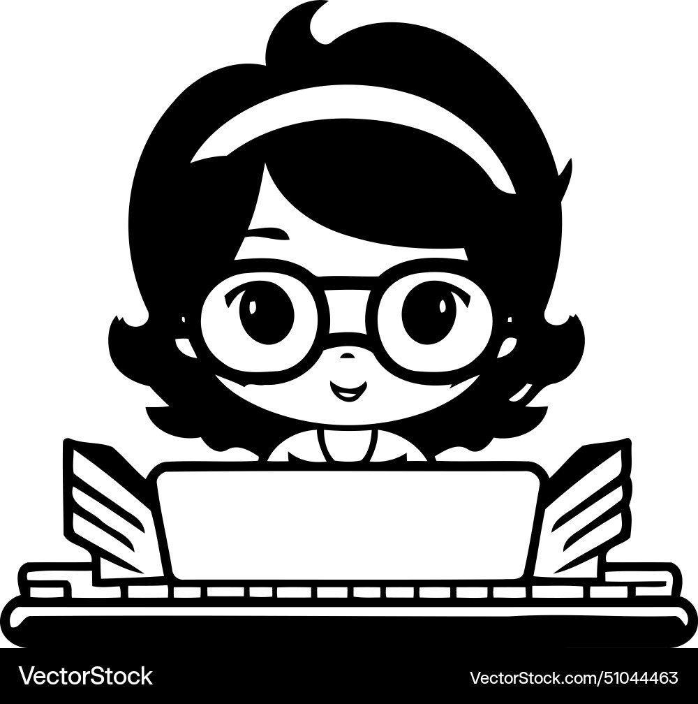 Cute girl using a computer on white background Vector Image