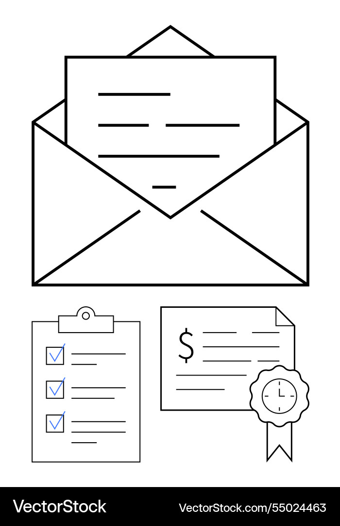 Envelope with letter checklist and certified Vector Image