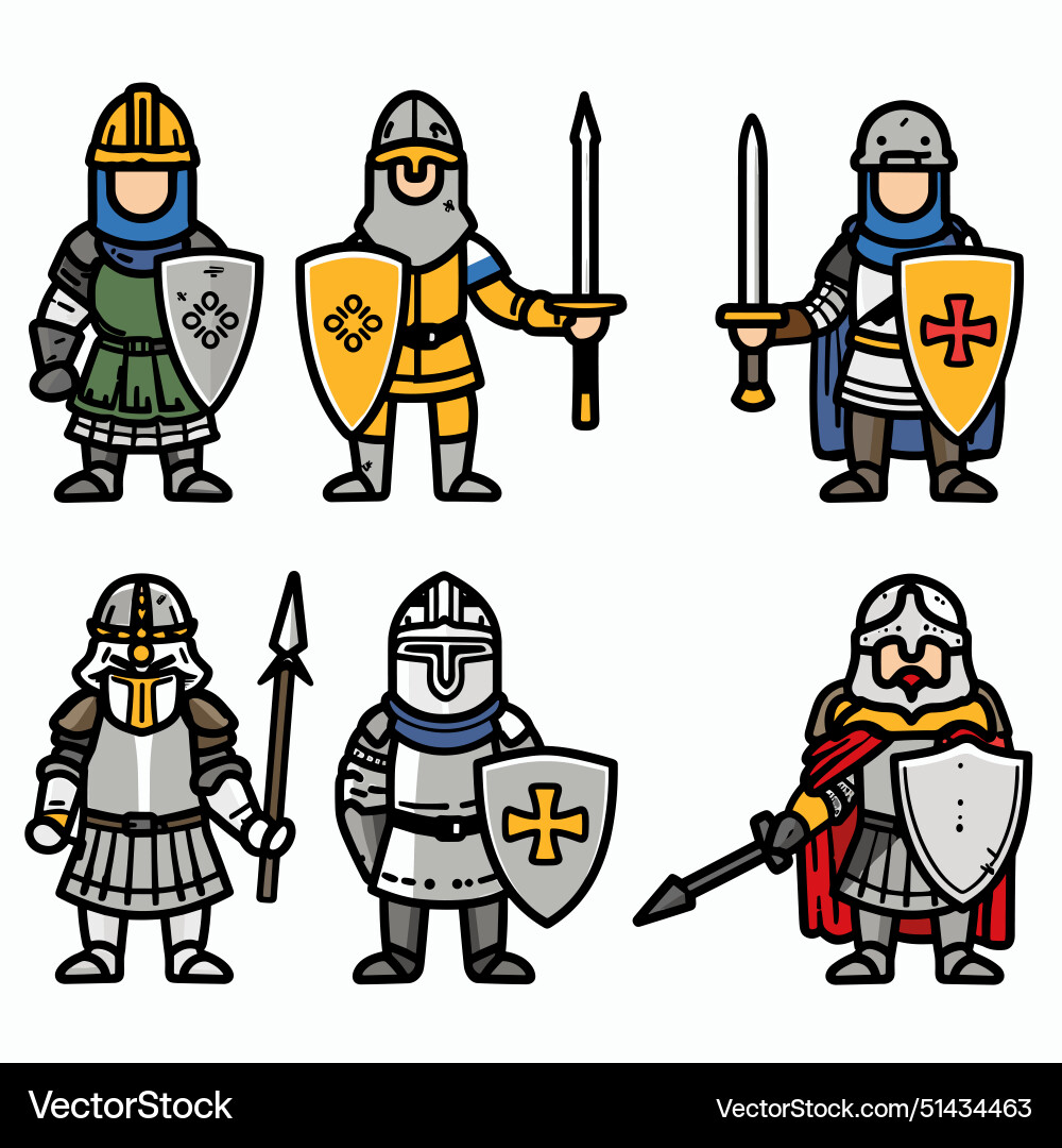 Medieval knights featuring six Royalty Free Vector Image