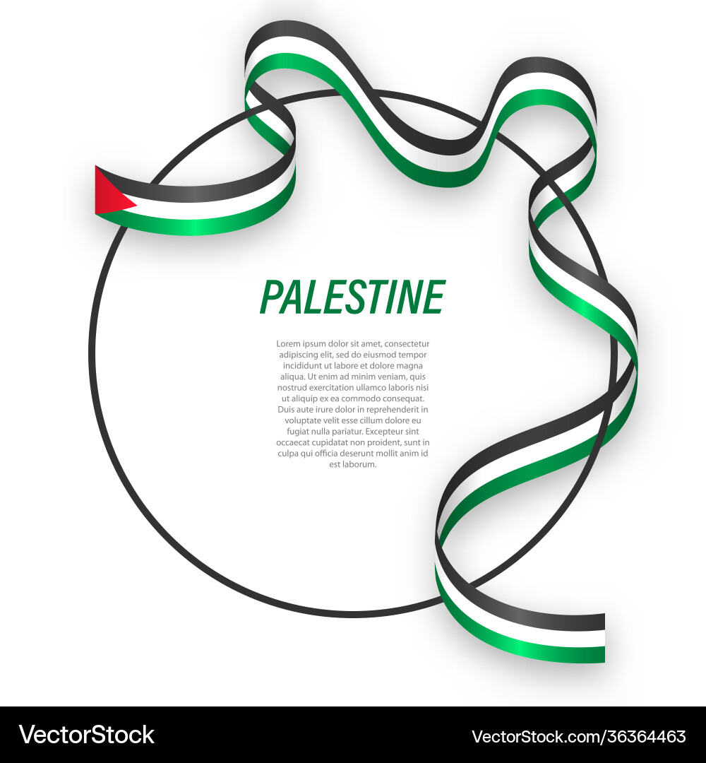 Waving ribbon flag palestine on circle frame Vector Image