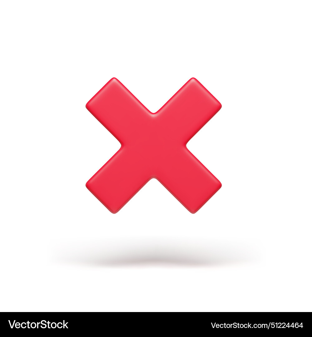 3d realistic red wrong check mark sign on white Vector Image