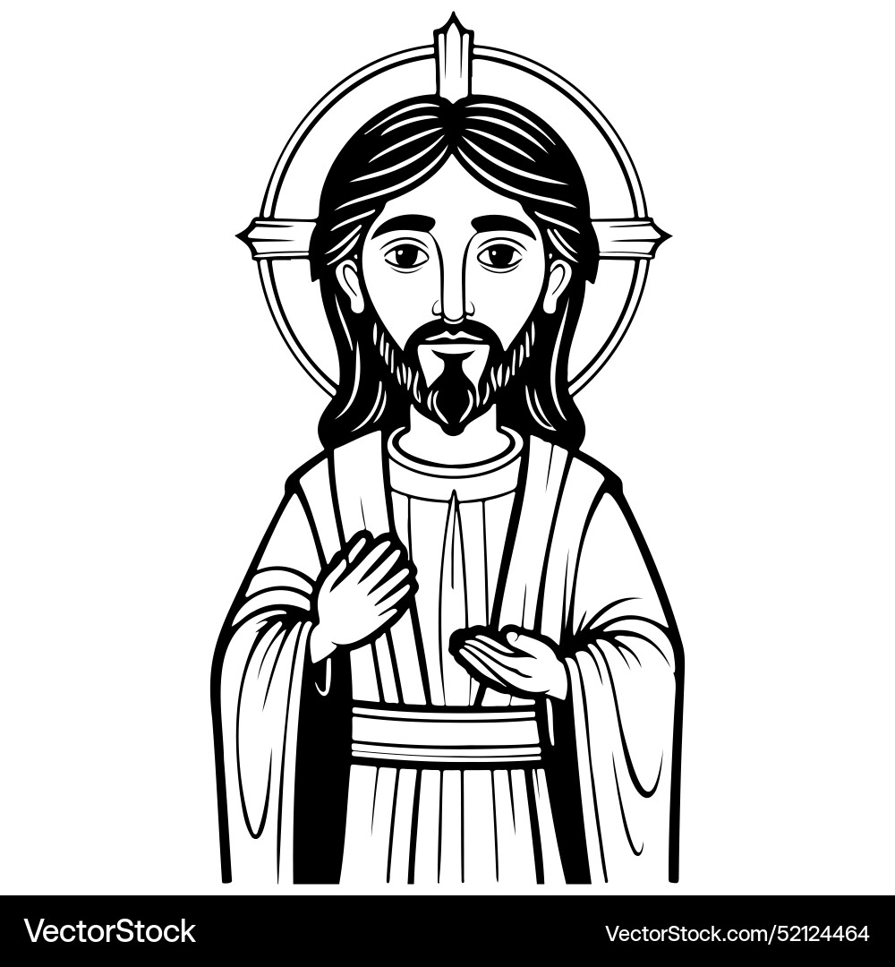 Engrave cartoon jesus hand drawn line Royalty Free Vector