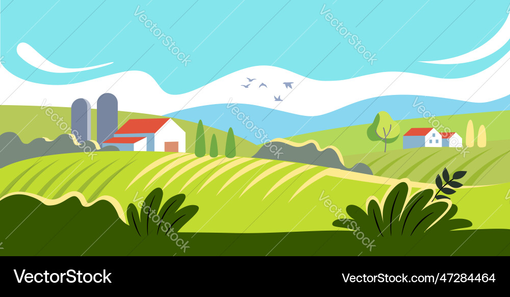 Farm rural nature scene Royalty Free Vector Image