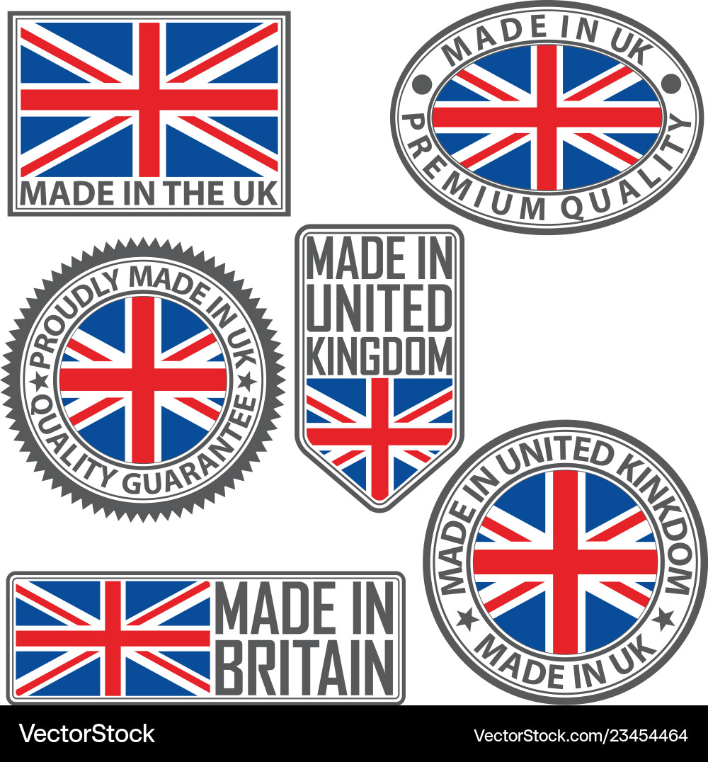 Made in uk label set with flag Royalty Free Vector Image