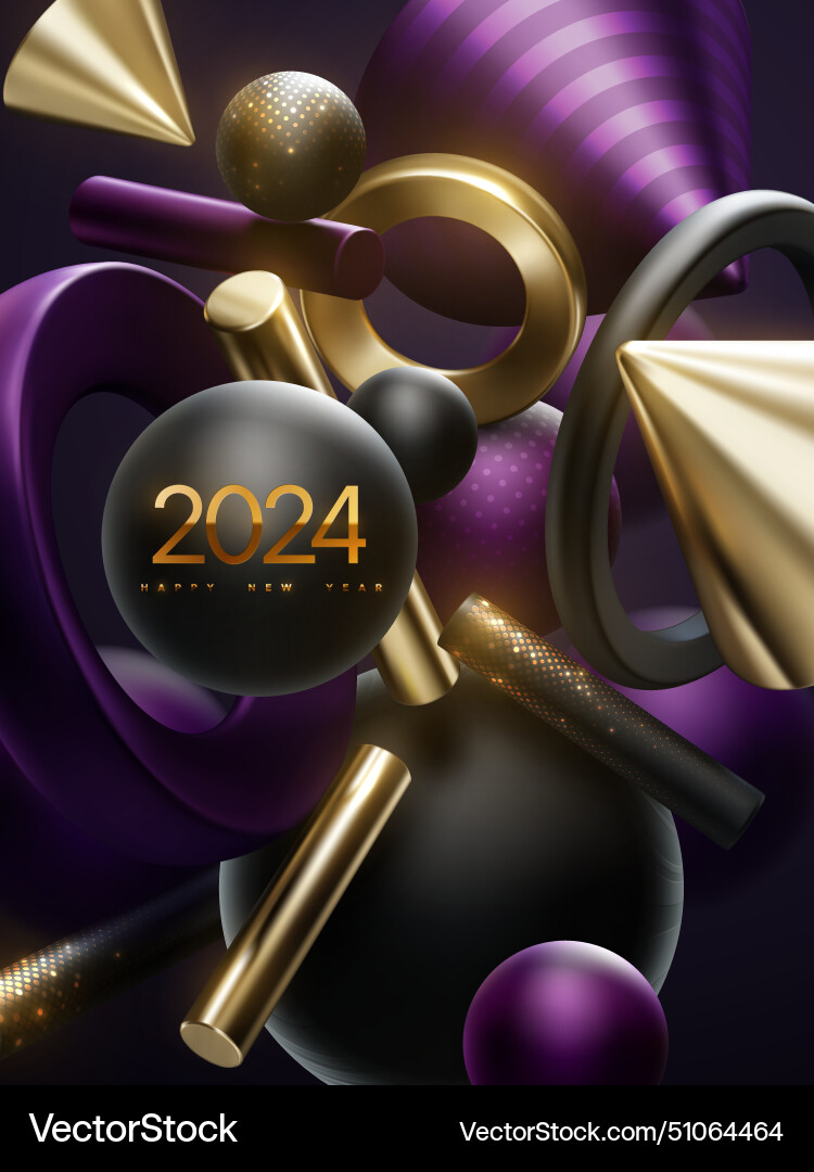 Numbers 2024 and abstract geometric 3d shapes Vector Image